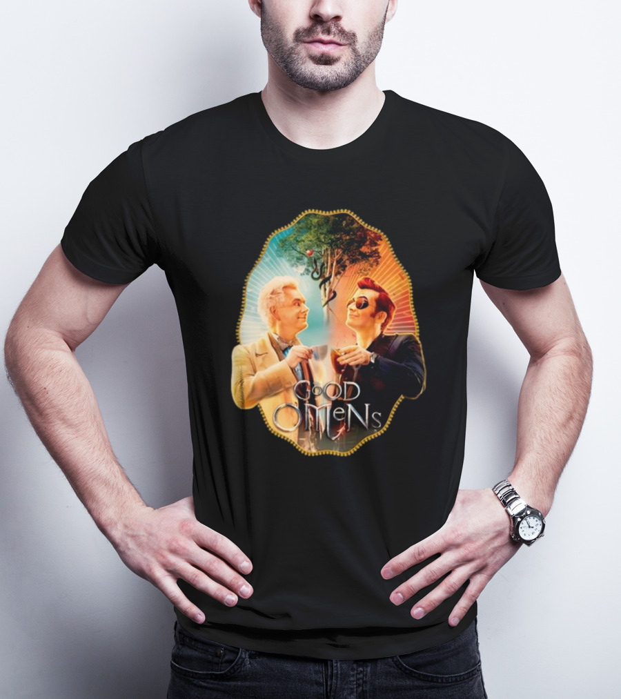 Good Omens A Toast To The World With Angel And Demon Under Tree T-Shirt
