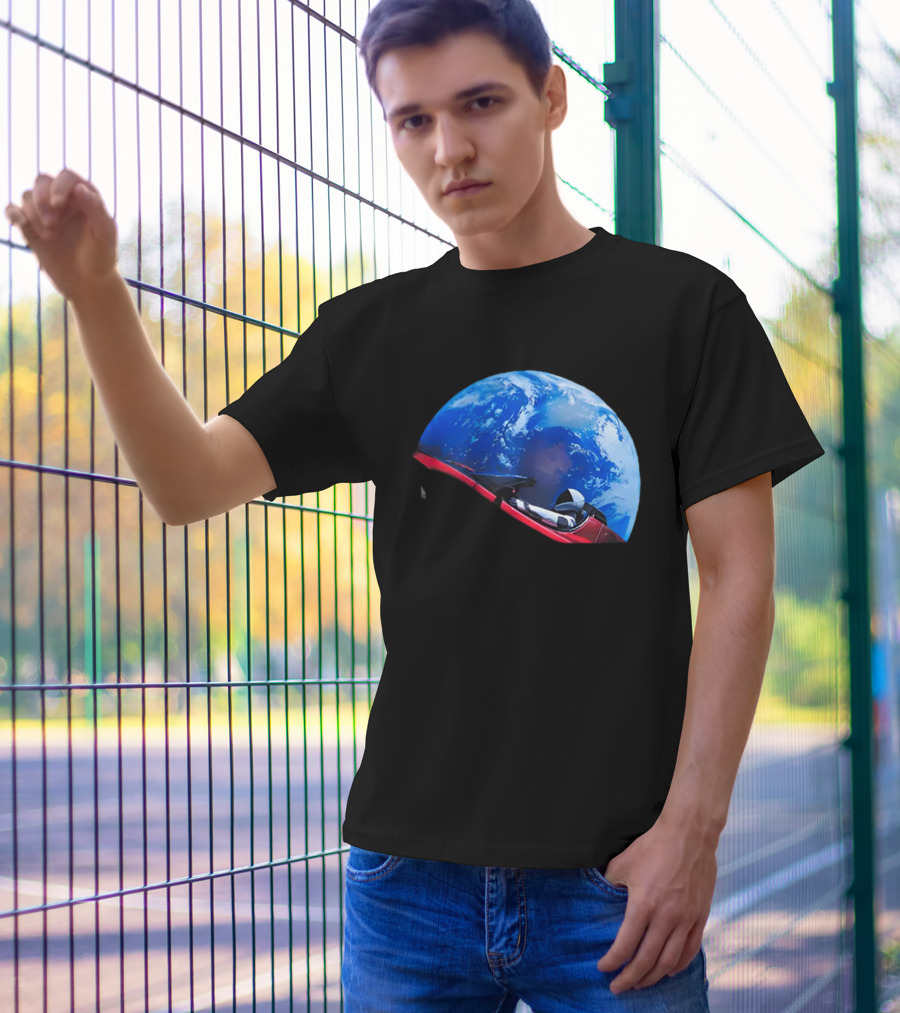 Spacex Starman In Tesla Roadster Orbiting Earth T-Shirt
