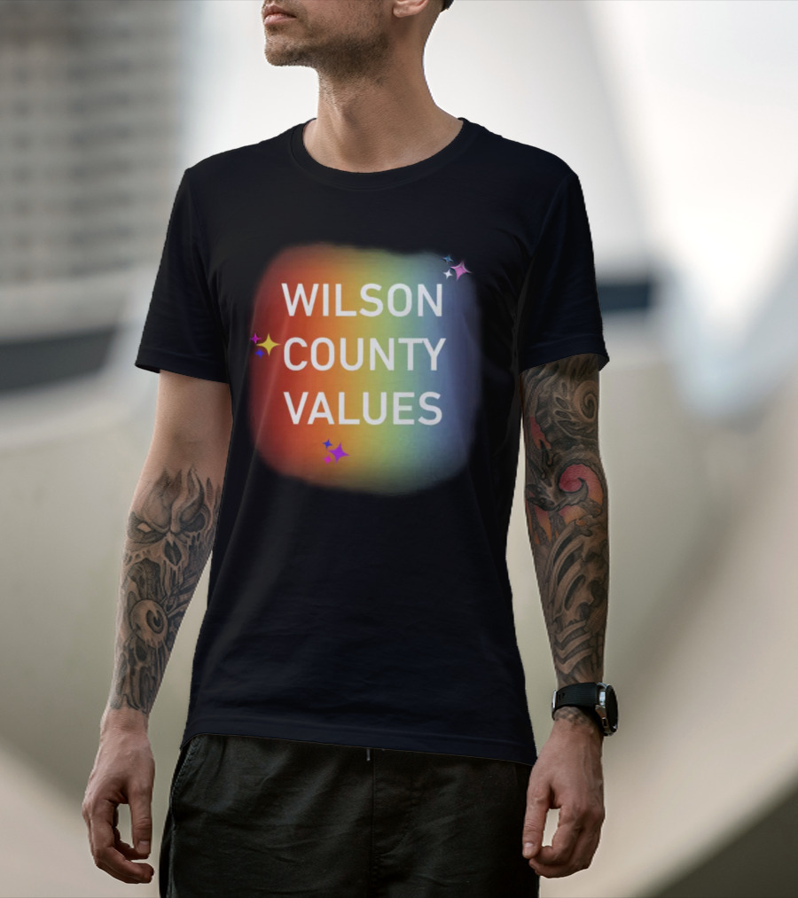 WILSON COUNTY VALUES Rainbow Colors With Stars T-Shirt