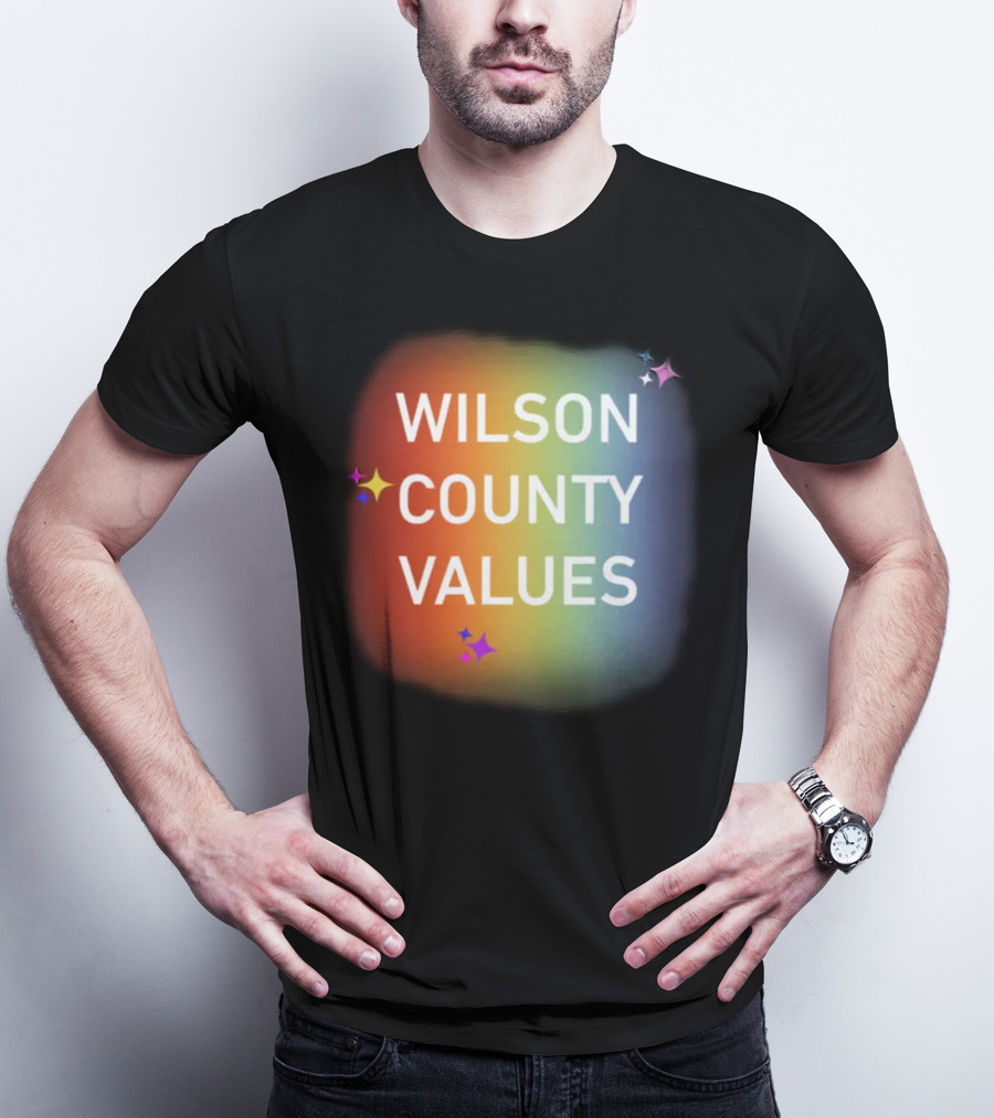 WILSON COUNTY VALUES Rainbow Colors With Stars T-Shirt
