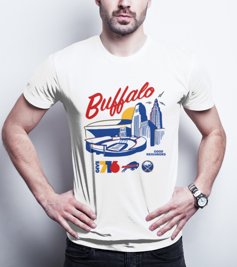 Buffalo Good Neighbors Skyline Give 716 Sabres Bills Elements T-Shirt