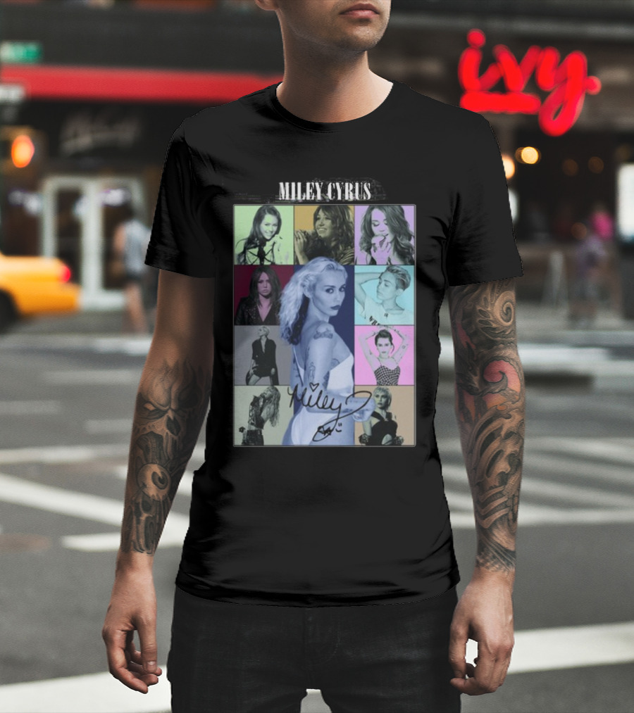 Miley Cyrus Collage With Autograph And Eras Tour T-Shirt