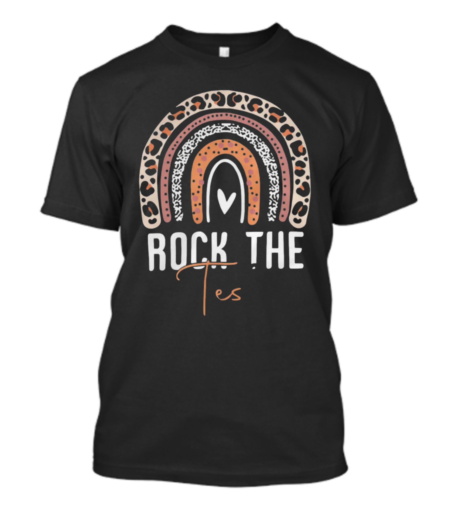 Rock The Test Day Teacher Leopard Print Rainbow T-Shirt
