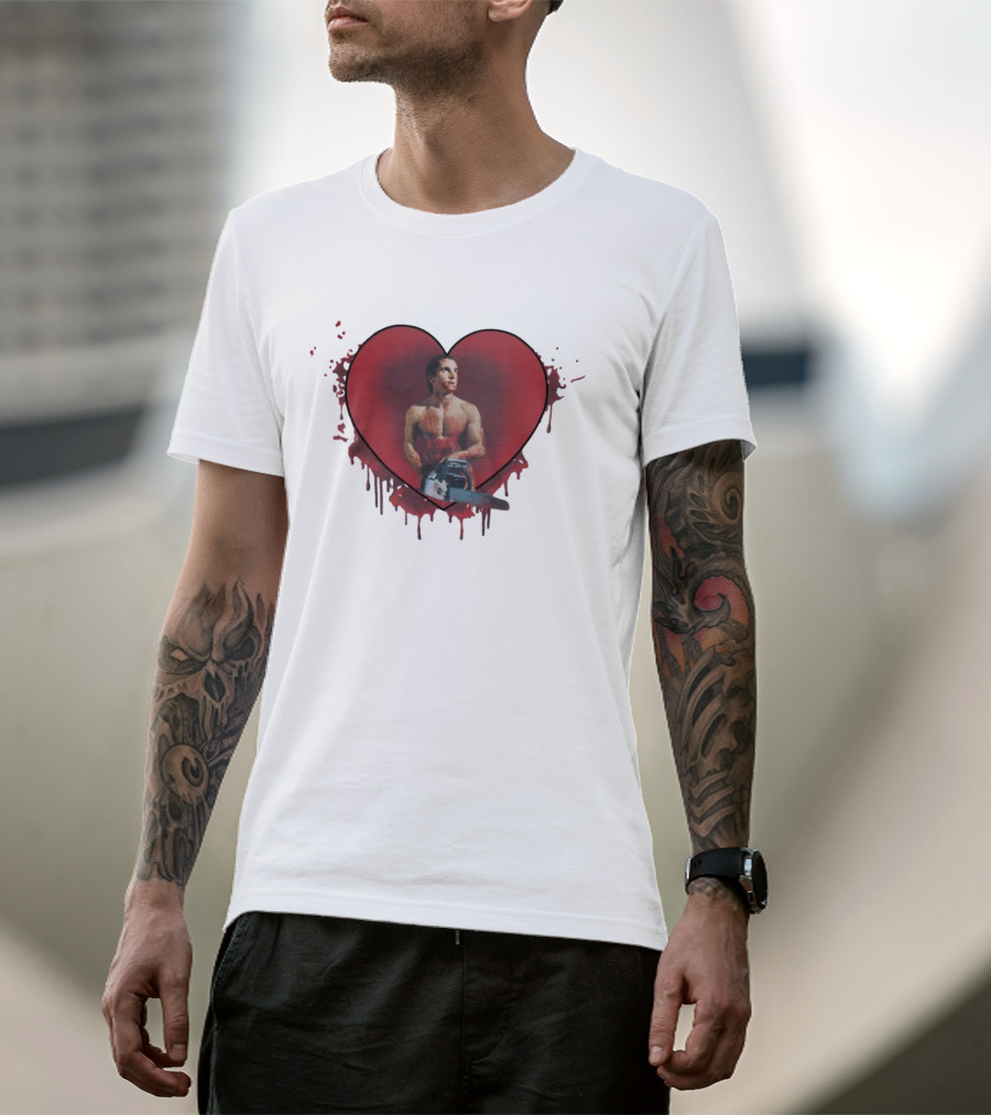 Christian Bale American Psycho Chainsaw Heart T-Shirt