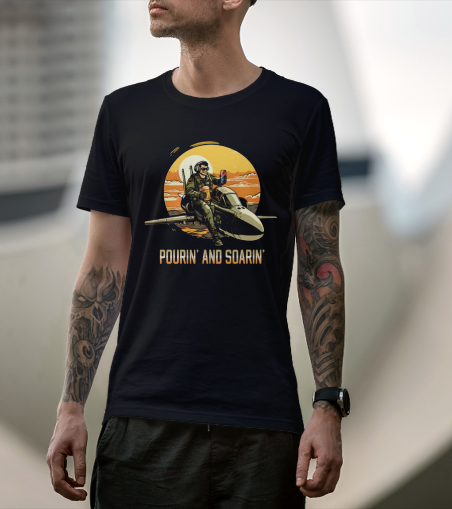Pourin And Soarin Pilot With Drinks On Jet T-Shirt