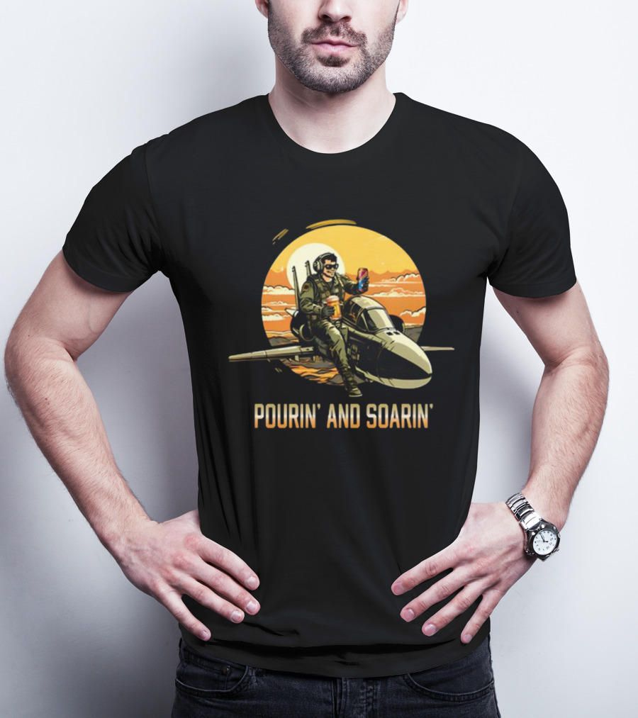 Pourin And Soarin Pilot With Drinks On Jet T-Shirt
