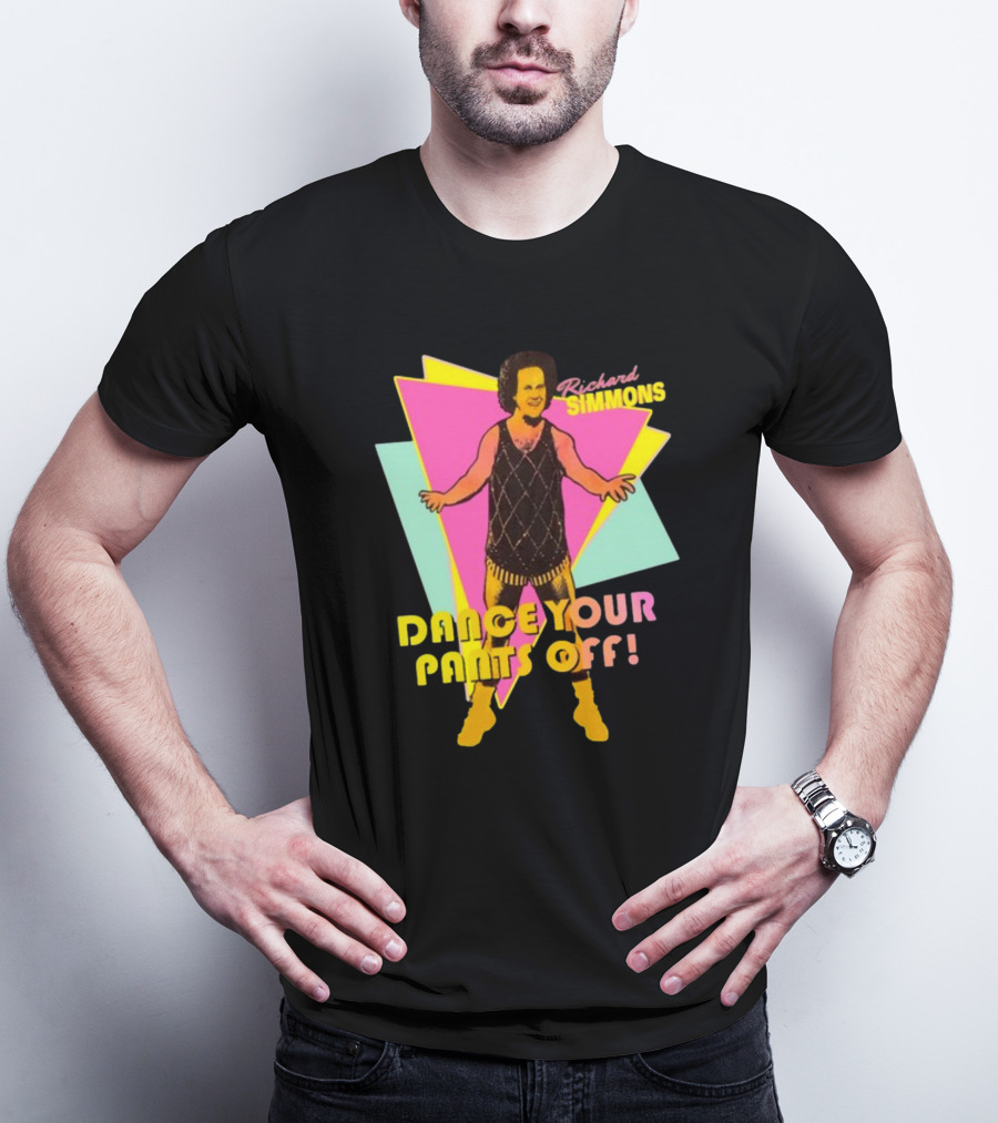 Richard Simmons Dance Your Pants Off Vintage Workout Retro Neon Triangles T-Shirt