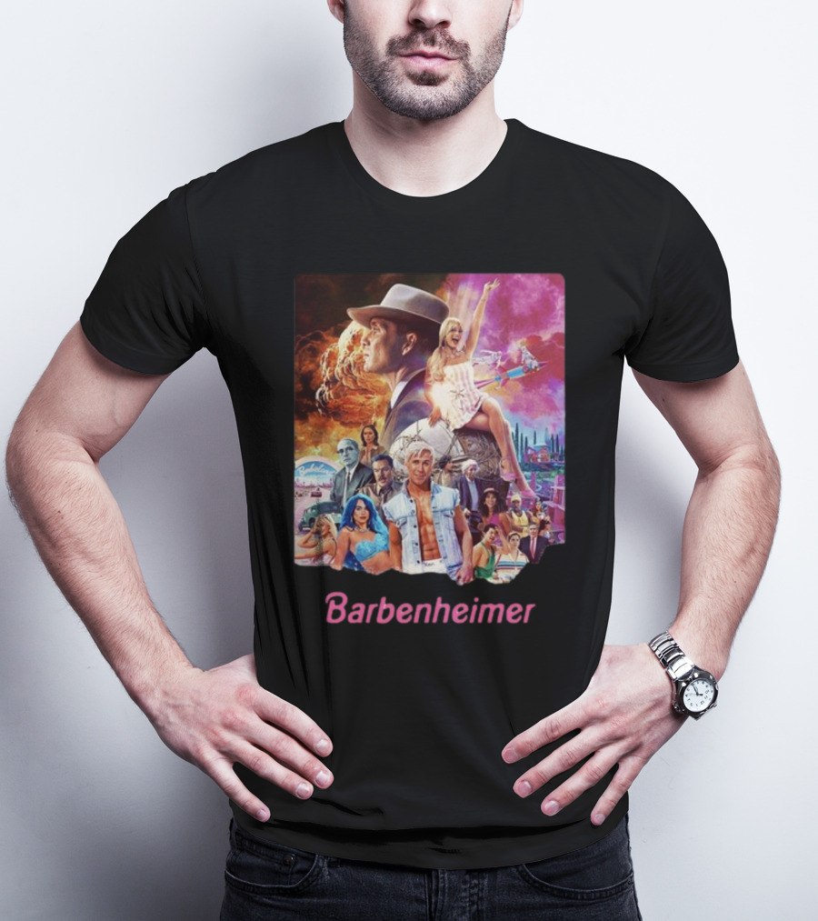 Barbenheimer Explosive Vintage Mashup In Vibrant Retro Style With Iconic Characters T-Shirt