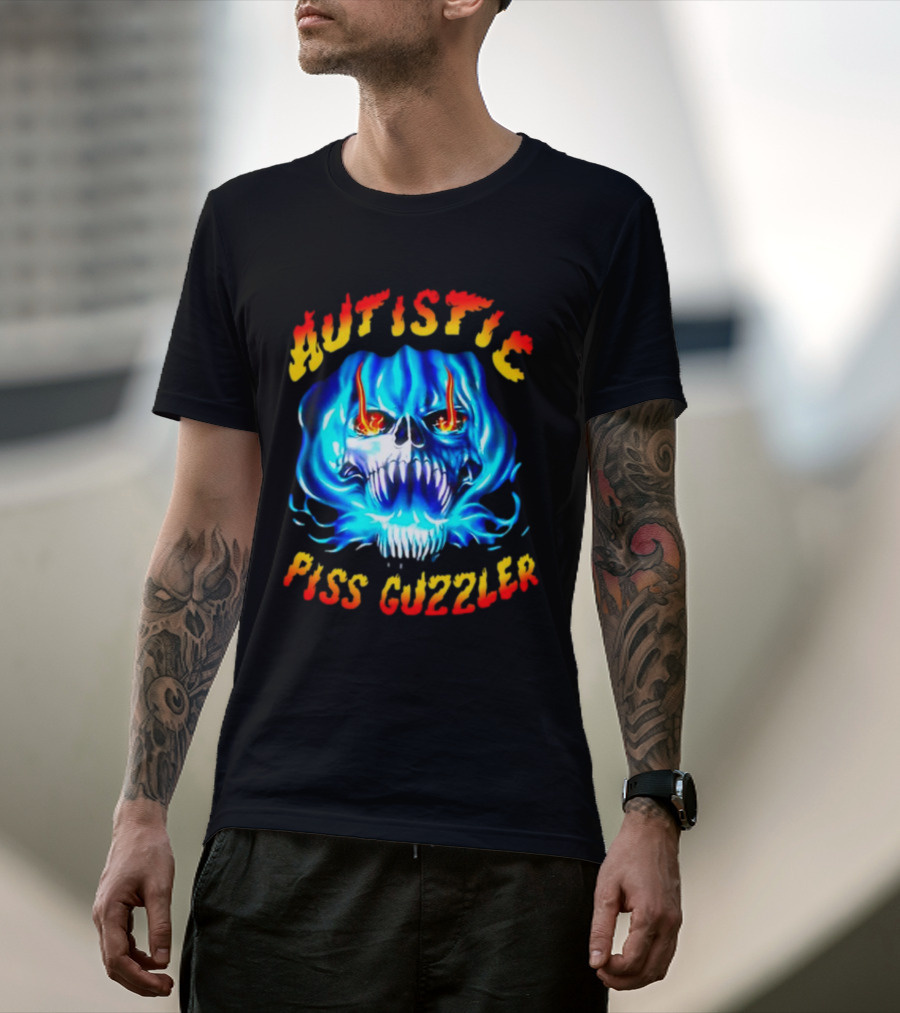 Autistic Piss Guzzler Skull Flame T-Shirt
