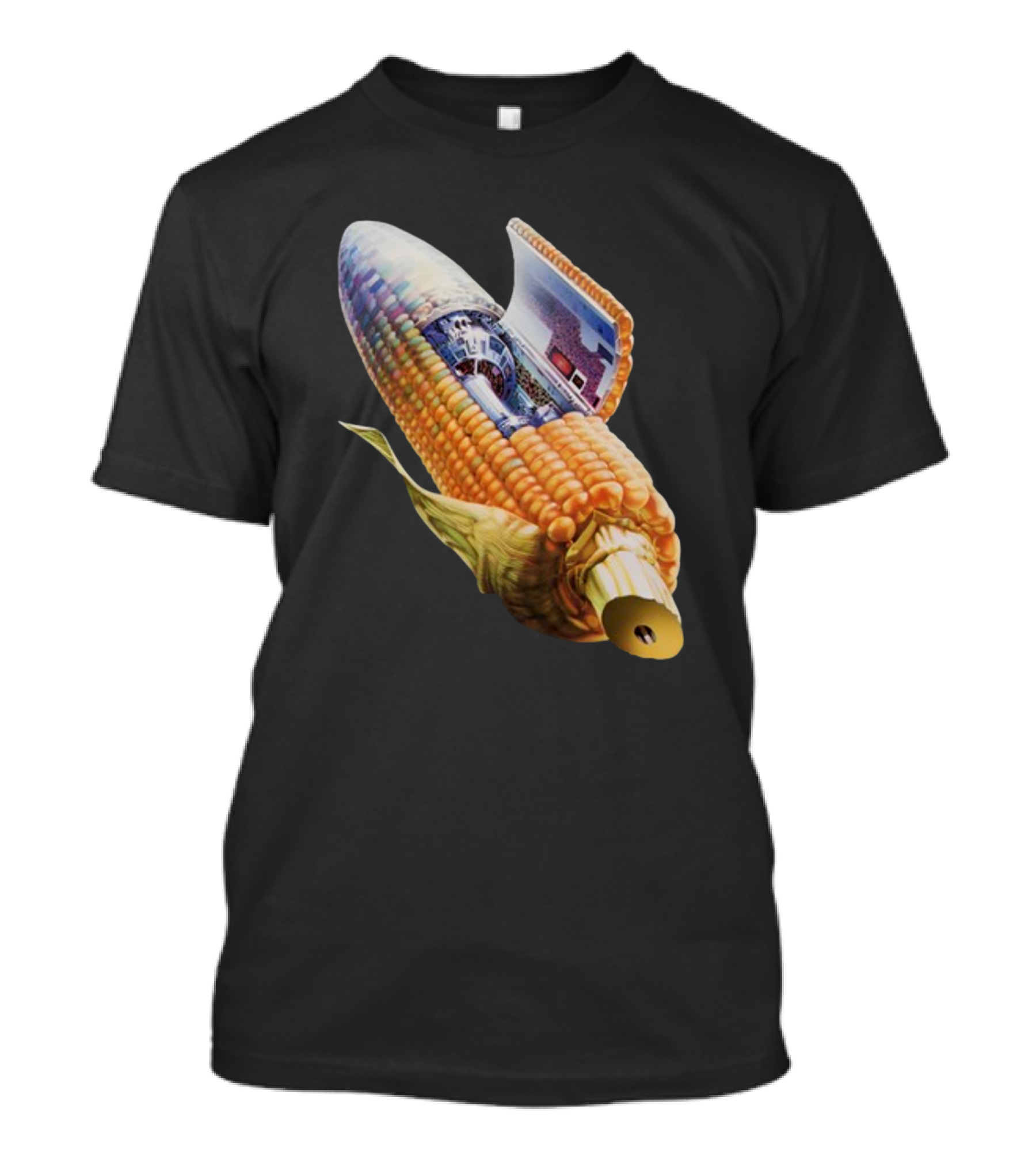 70s Sci-Fi Corn Grass Spacecraft Hybrid T-Shirt