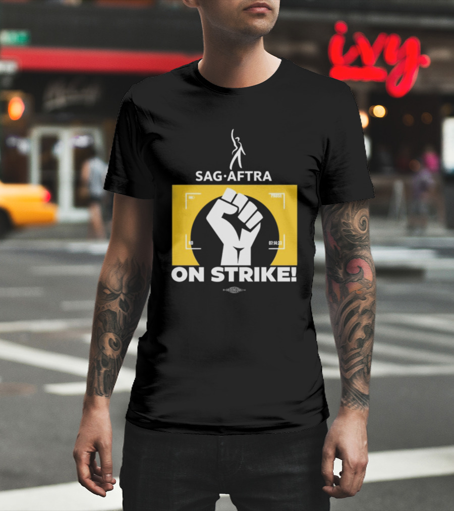 SAG-AFTRA On Strike Logo With Fist Symbol And Yellow Background T-Shirt