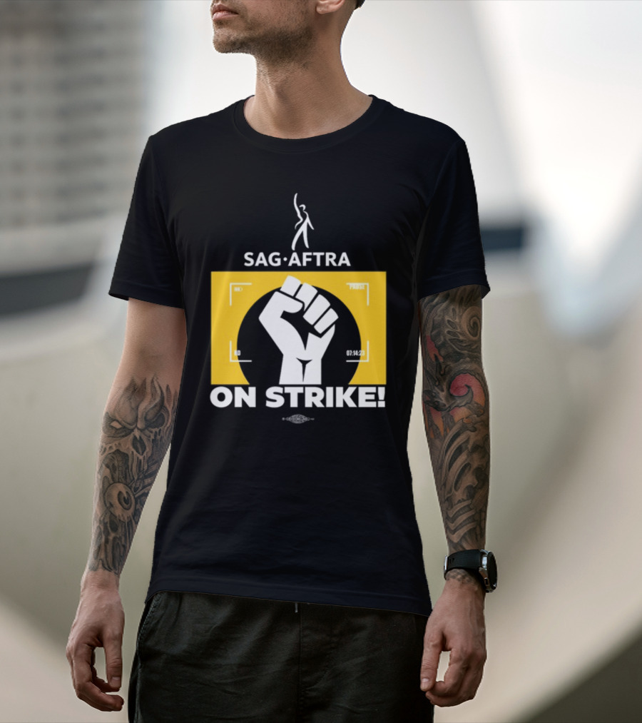 SAG-AFTRA On Strike Logo With Fist Symbol And Yellow Background T-Shirt