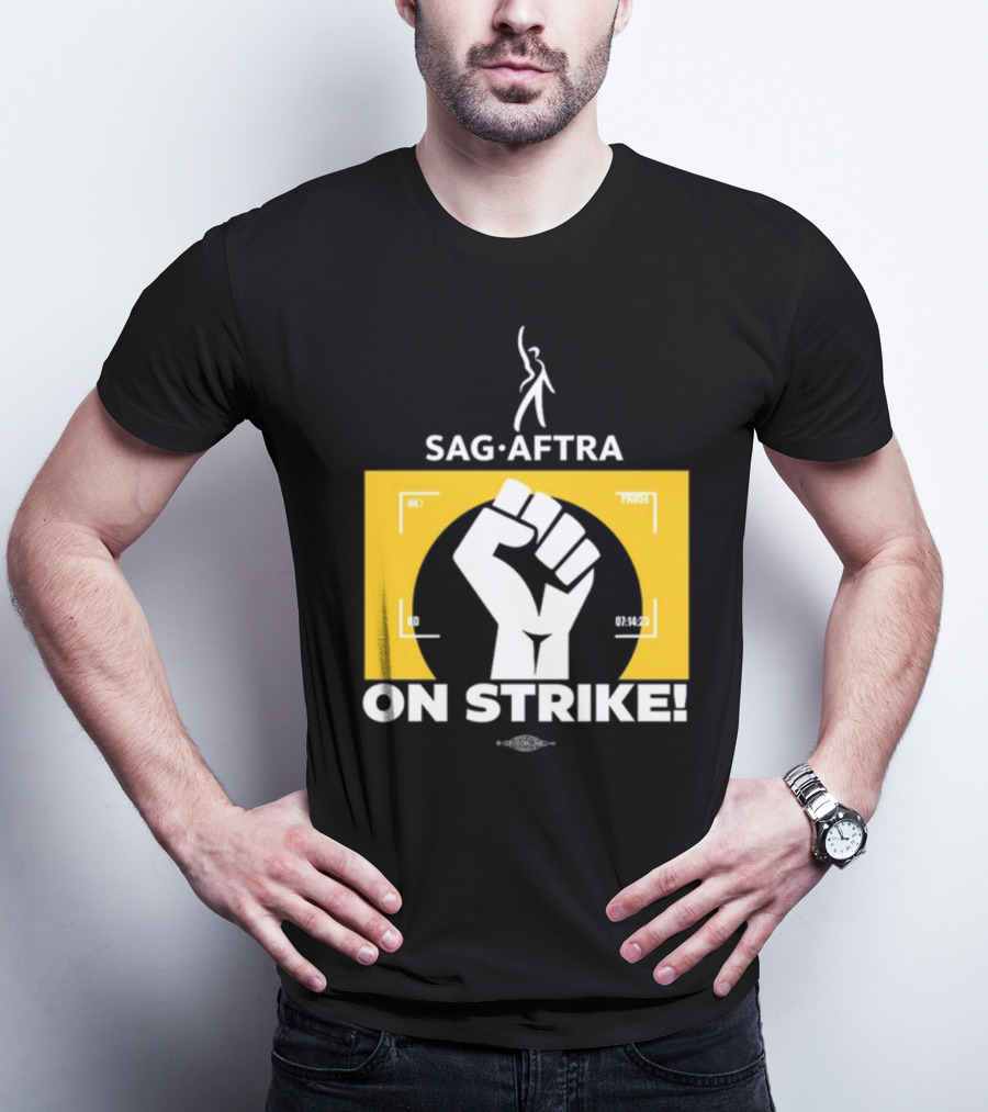 SAG-AFTRA On Strike Logo With Fist Symbol And Yellow Background T-Shirt