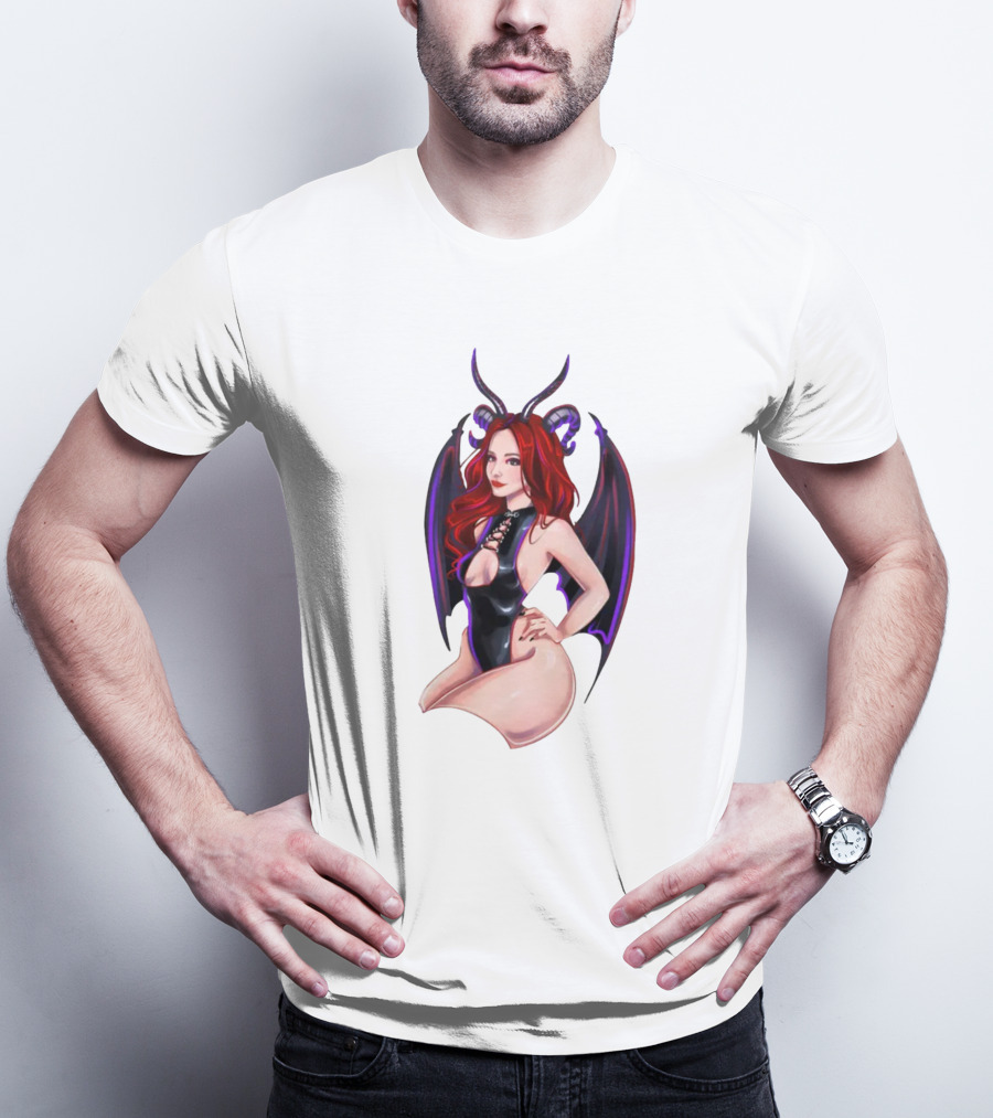 Diablo Madame Red-Haired Demoness With Horns And Wings T-Shirt
