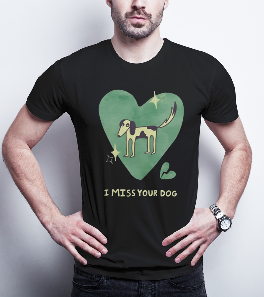 I Miss Your Dog Heart Shape Stars Black And Green T-Shirt