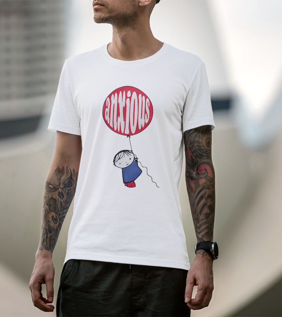 Anxious Balloon Child Holding Red Balloon With White Anxious Text T-Shirt