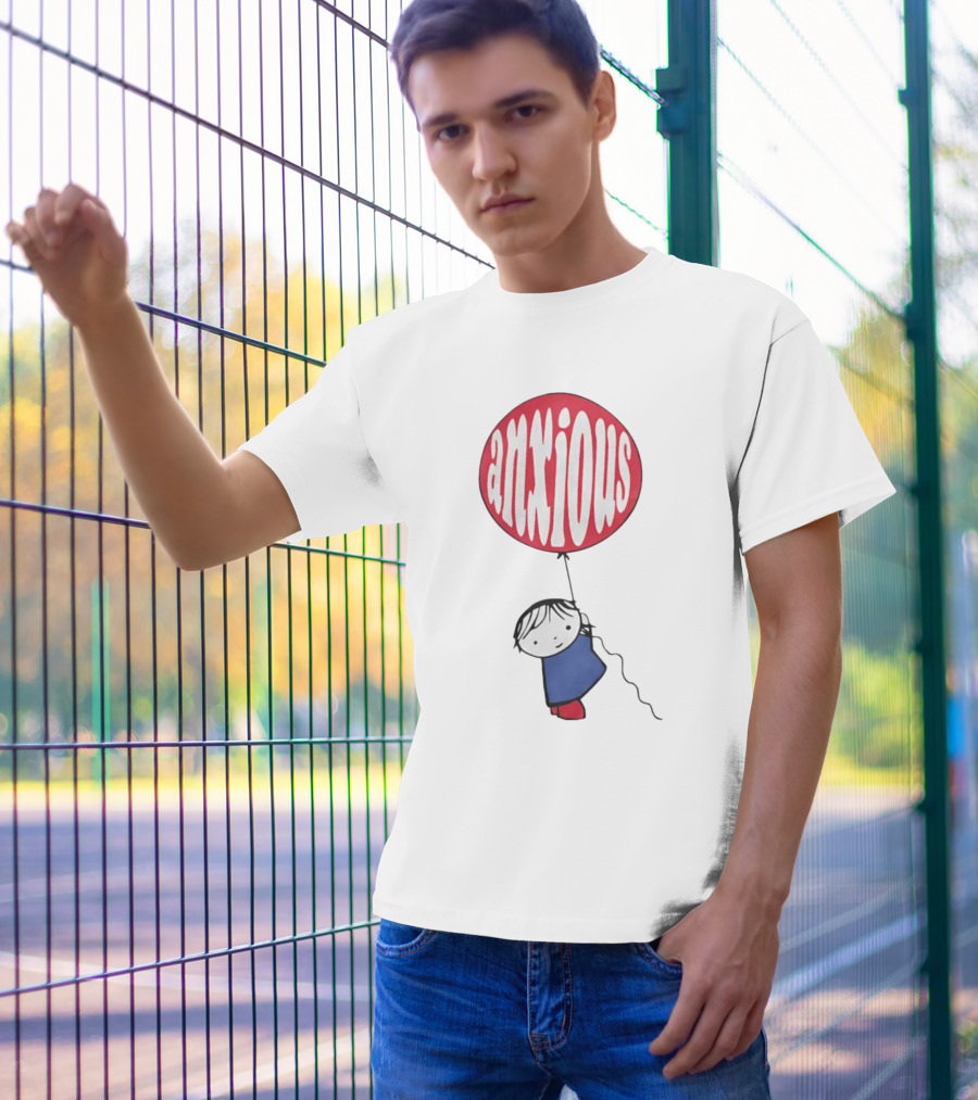 Anxious Balloon Child Holding Red Balloon With White Anxious Text T-Shirt