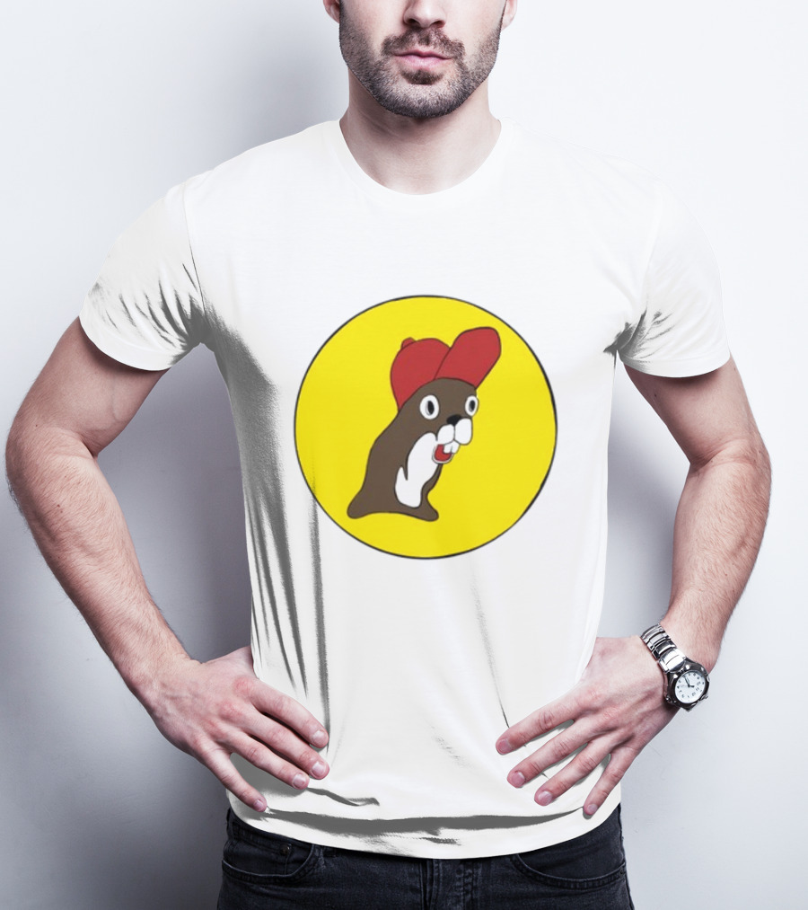 Baby Genius Beaver Red Cap Yellow Circle Buc-ee's Cup T-Shirt