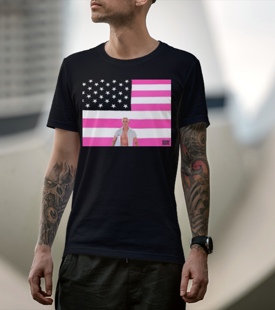 Ryan Gosling Pink Ish Tape American Flag Stars Explicit Content T-Shirt
