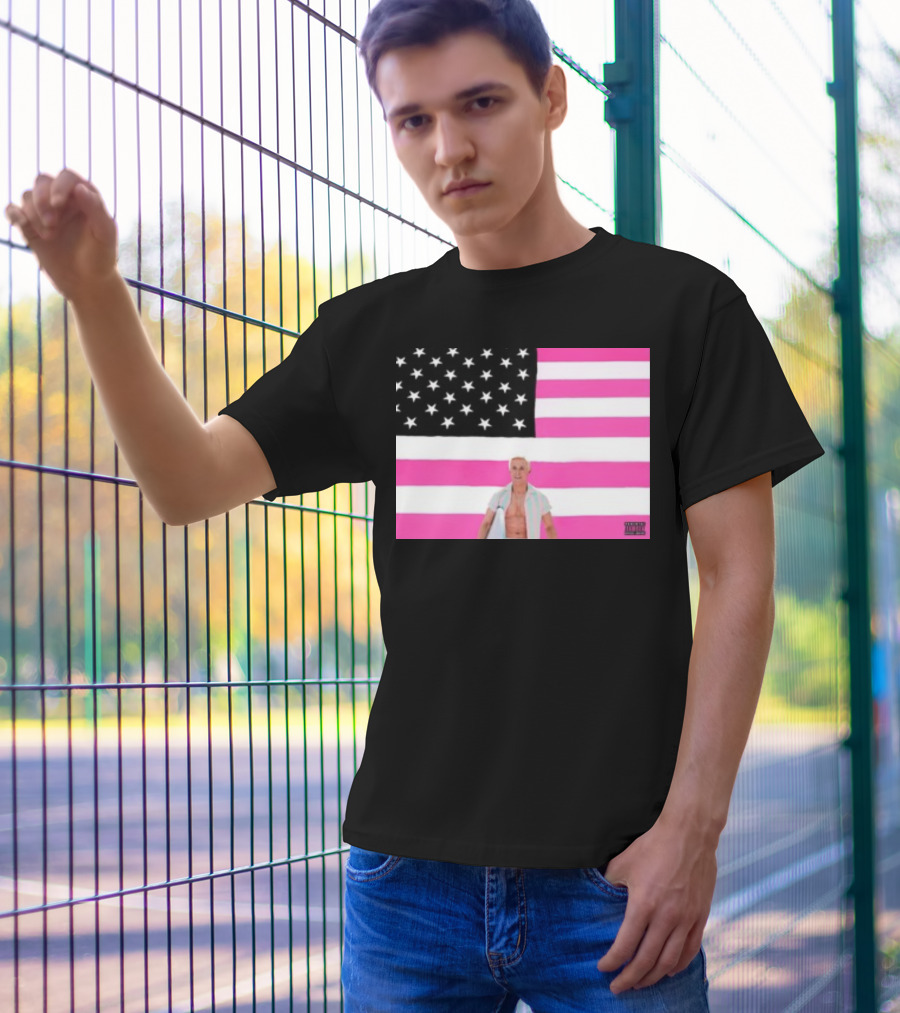 Ryan Gosling Pink Ish Tape American Flag Stars Explicit Content T-Shirt