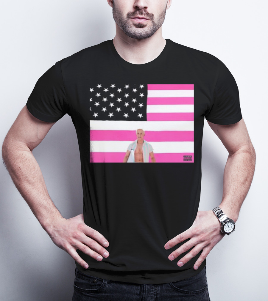 Ryan Gosling Pink Ish Tape American Flag Stars Explicit Content T-Shirt