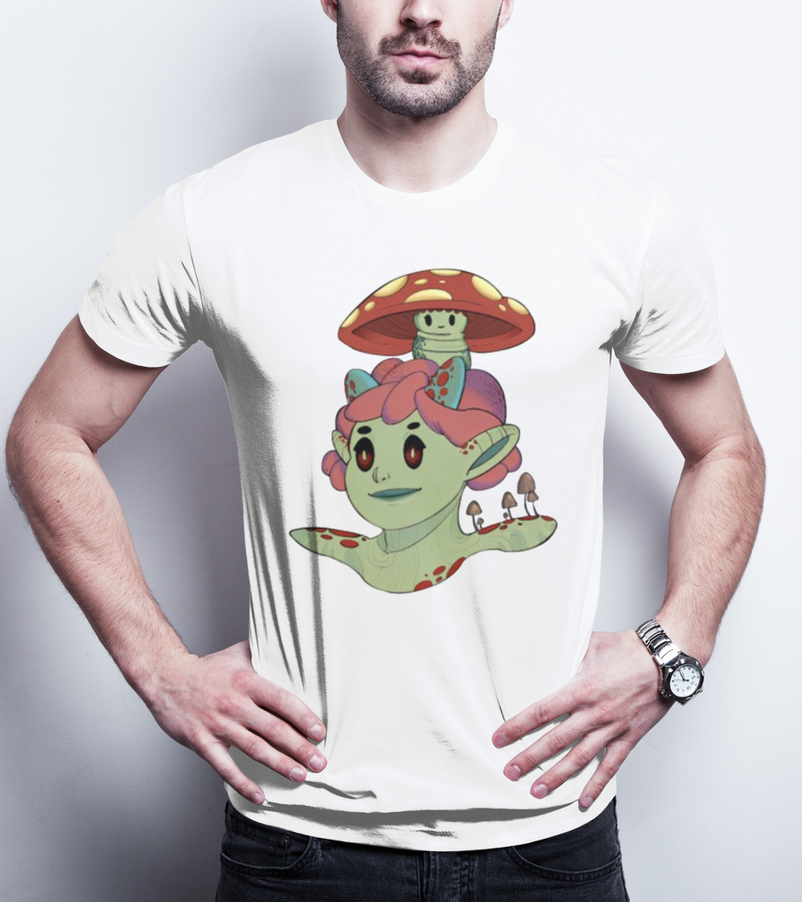 Mushroom Troll Fantasy Character With Toadstool Hat And Colorful Hair T-Shirt