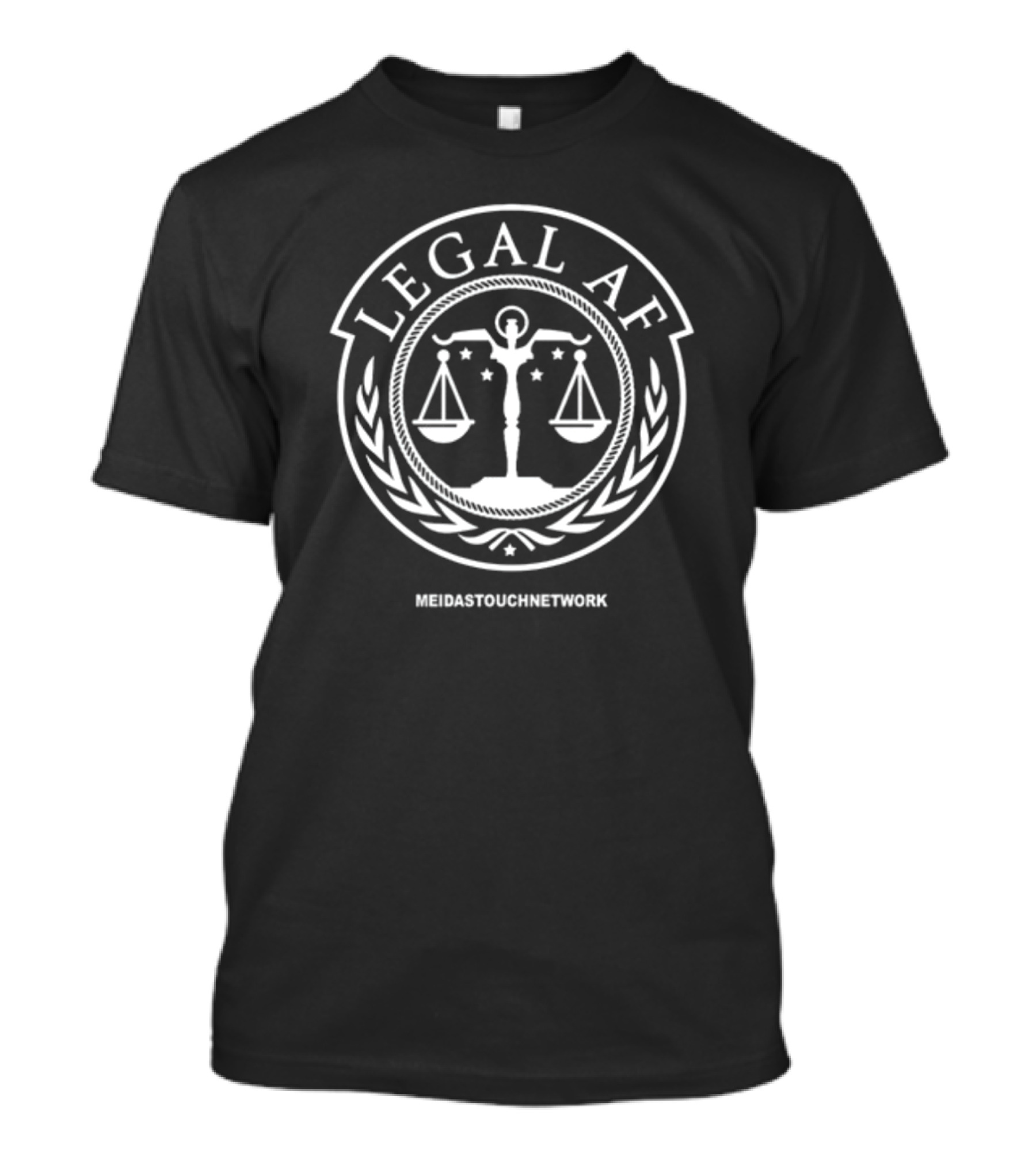 LEGAL AF Meidastouch Network Custom Navy Logo Scales And Stars T-Shirt
