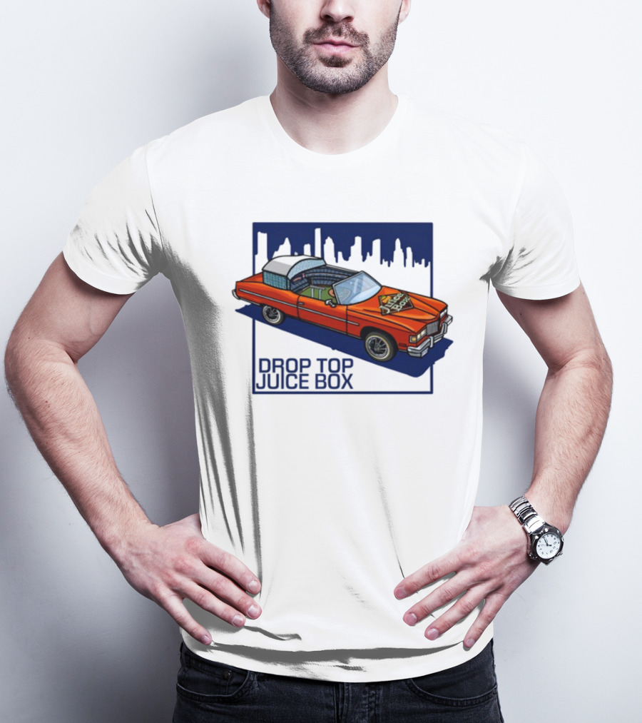 Droptop Juicebox Convertible With City Skyline In Background T-Shirt