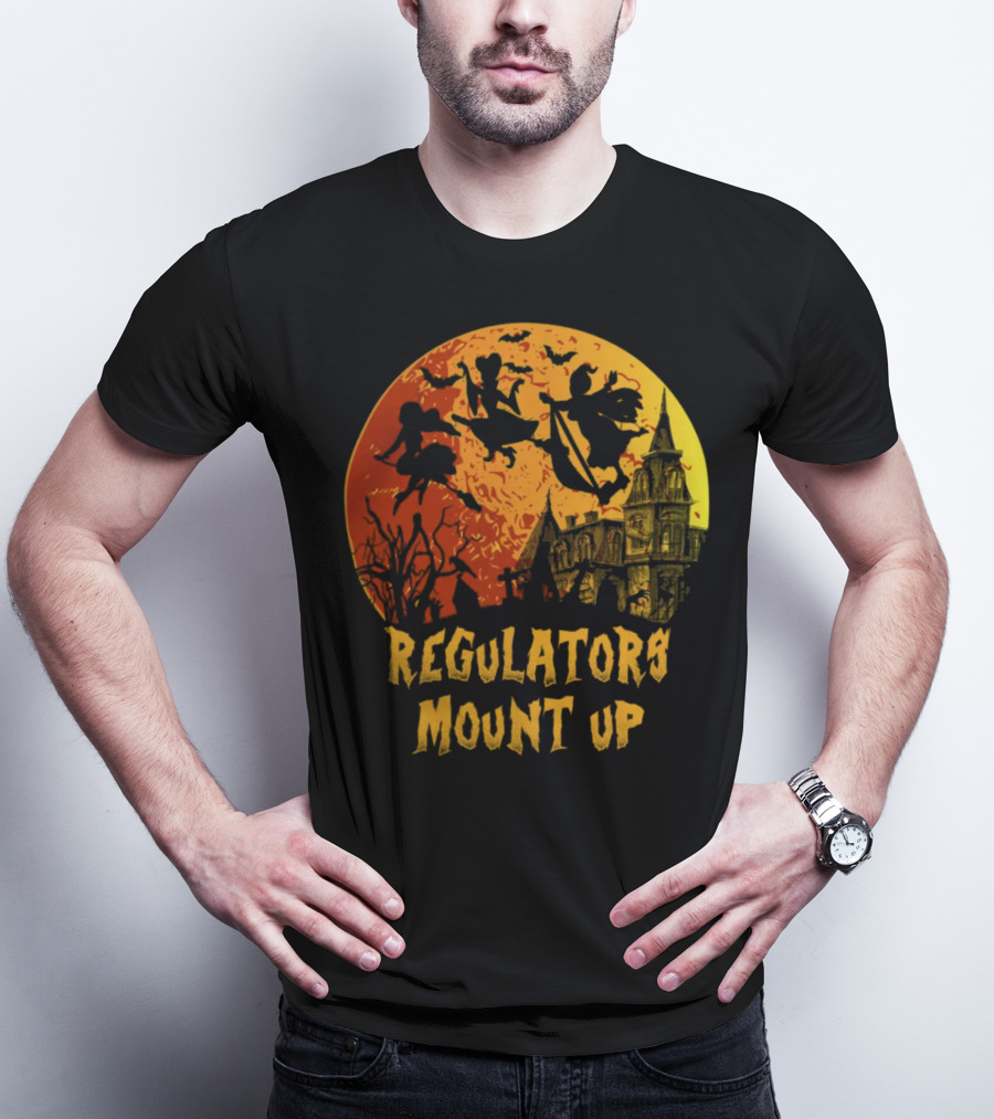 Regulators Mount Up Halloween Witches Flying Past Haunted House T-Shirt