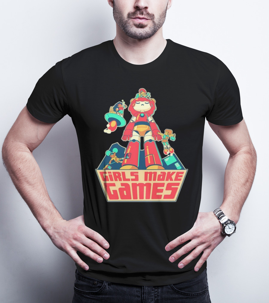 Castpixel Girls Make Games Robot Adventure Scene T-Shirt