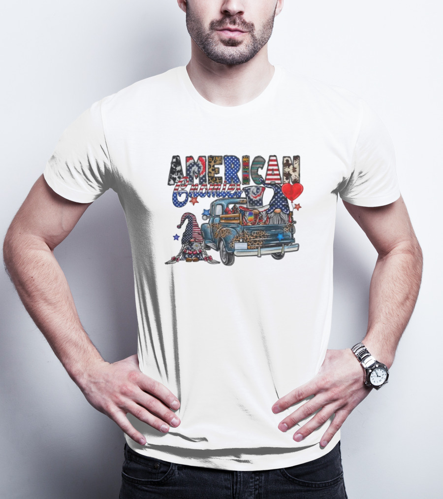 American Gnomies Truck With Patriotic Gnome Patterns And Stars T-Shirt