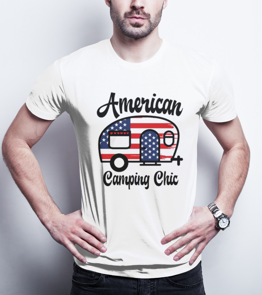 American Camping Chic Flag Camper T-Shirt