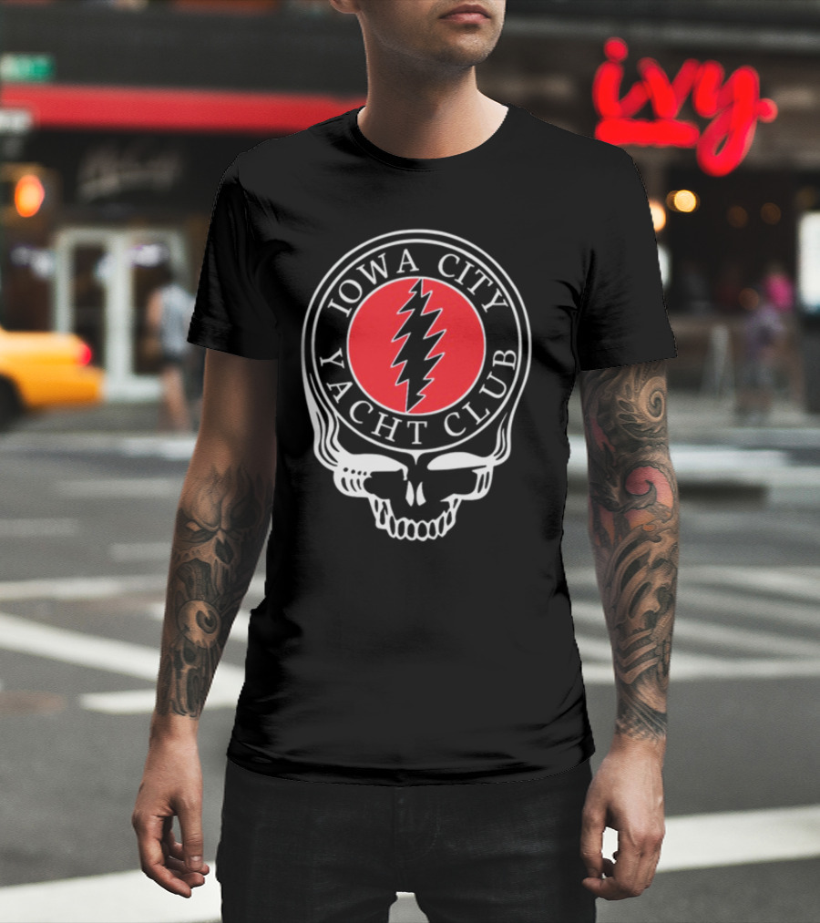 Iowa City Yacht Club Skull Steal Your Face Lightning Bolt T-Shirt