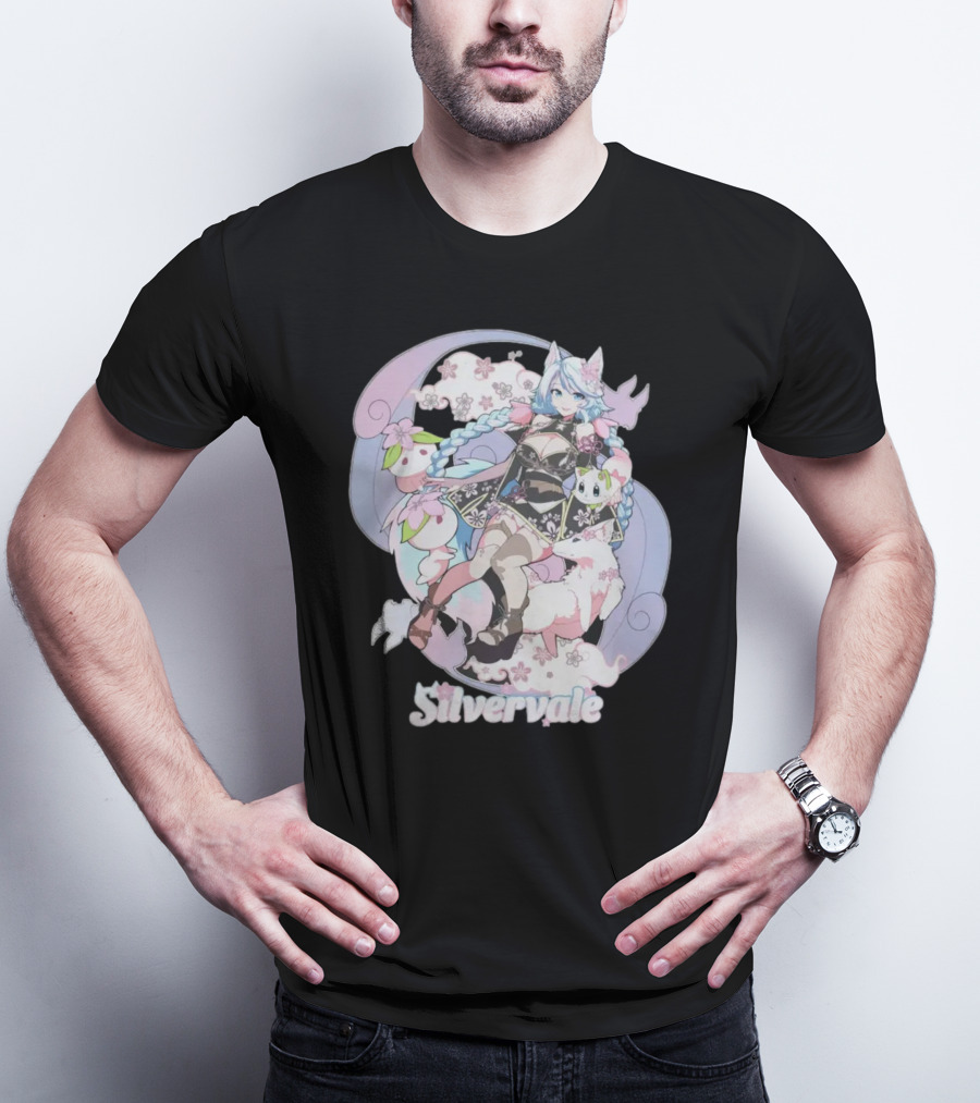 Silvervale Pastel Anime Fantasy Character With Floral Elements T-Shirt
