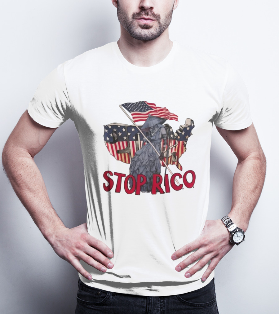 Champagnepapi Wearing Stop R.I.C.O Jeffery Deaver American Flag Map T-Shirt