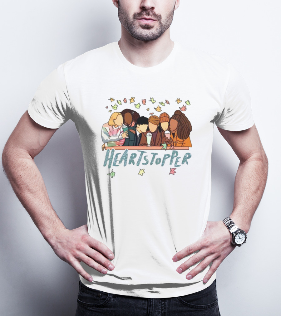 Heartstopper Characters At A Diner With Milkshakes And Falling Leaves T-Shirt