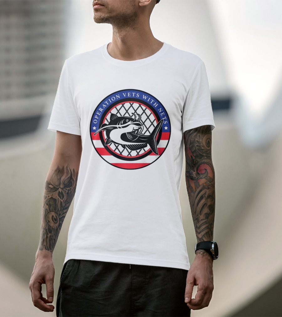Operation Vets With Nets Patriotic Catfish Badge T-Shirt