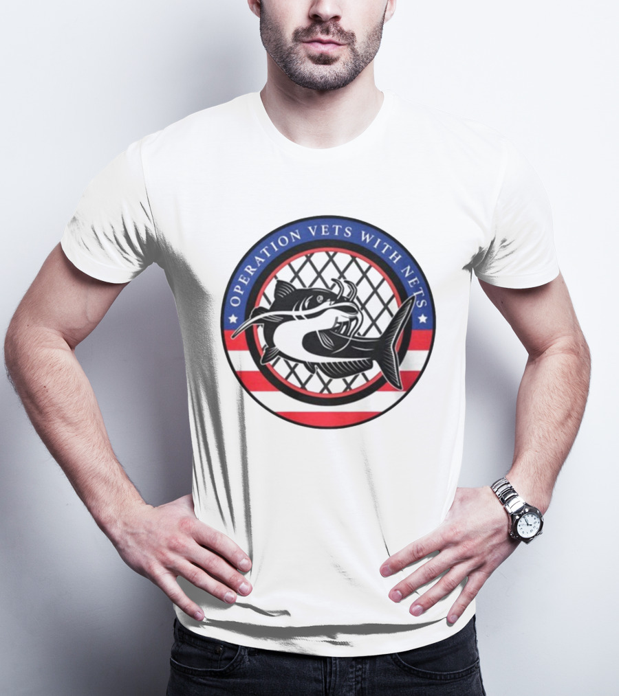 Operation Vets With Nets Patriotic Catfish Badge T-Shirt