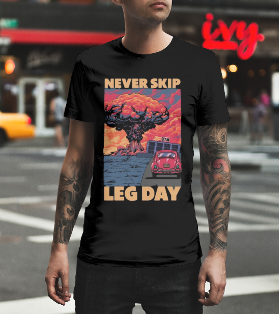 Raskolapparel Never Skip Leg Day Gym Explosion Retro Car T-Shirt