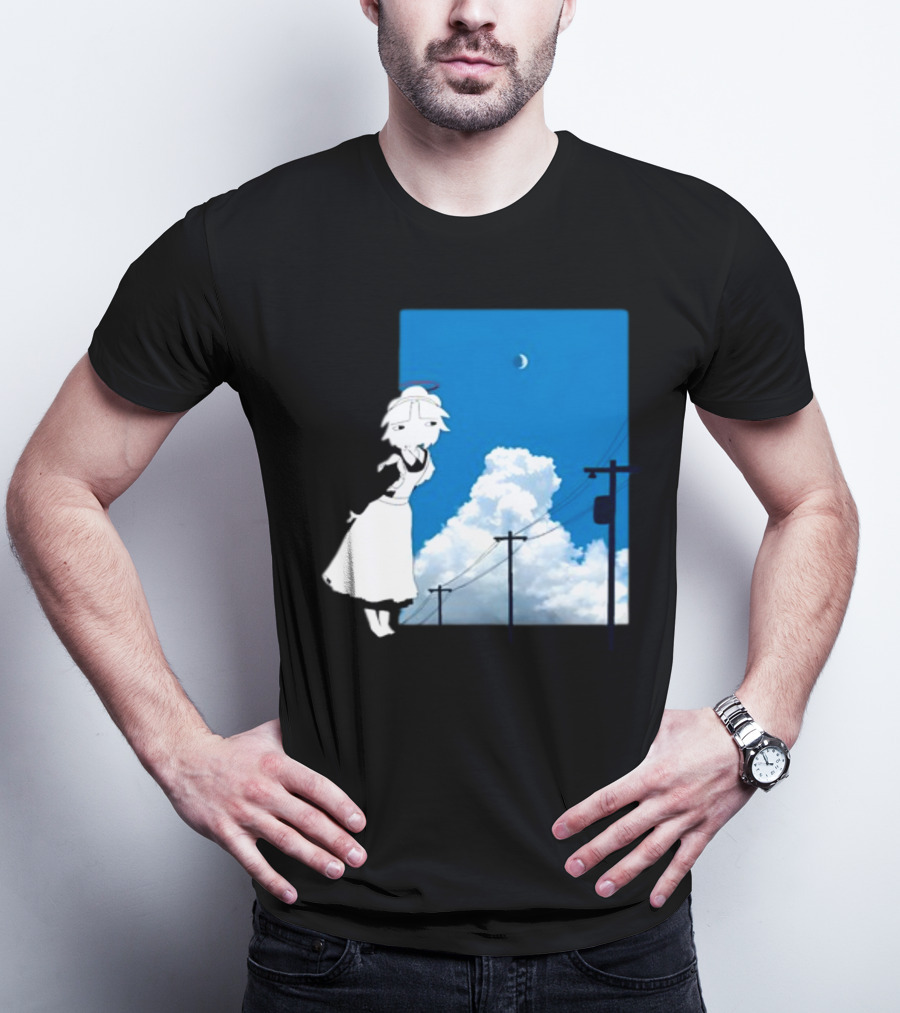Electric Maid Under Cloudy Sky And Moon With Power Lines T-Shirt