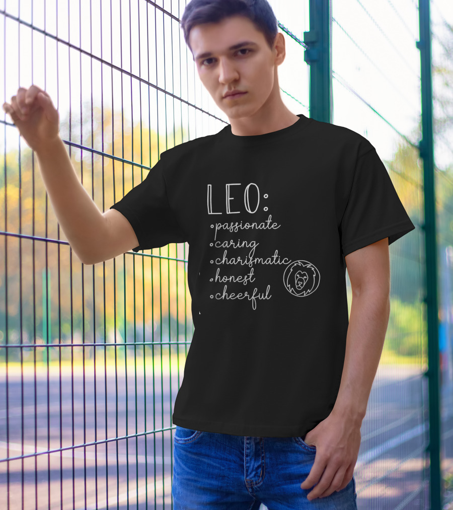 Leo Traits Passionate Caring Charismatic Honest Cheerful Zodiac Birthday V-Neck T-Shirt