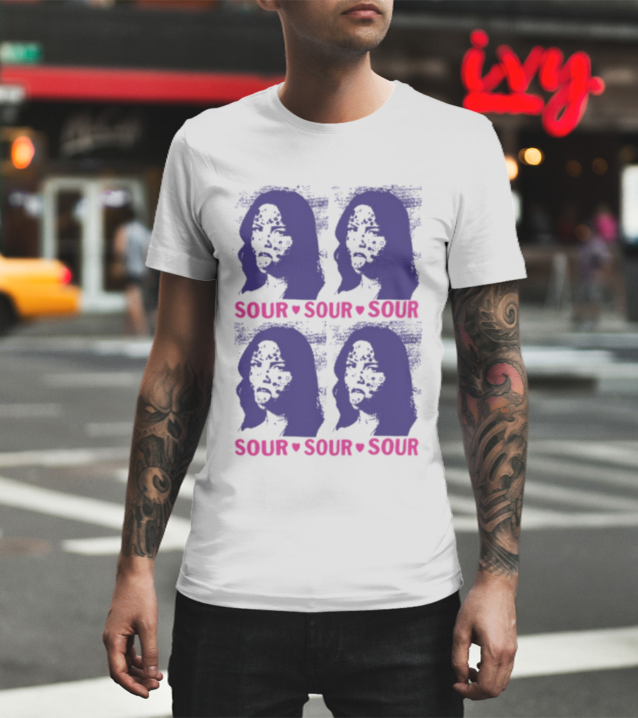 Olivia Rodrigo Sour Grid Purple Silhouette Portrait Hearts T-Shirt