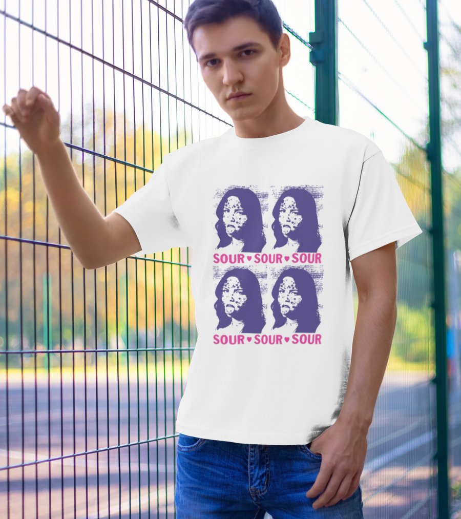 Olivia Rodrigo Sour Grid Purple Silhouette Portrait Hearts T-Shirt