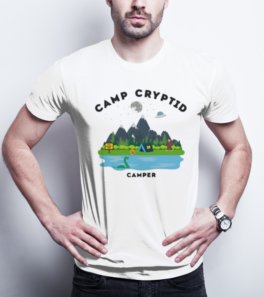 Camp Cryptid Camper UFO Area Loch Ness Bigfoot Camping Scene T-Shirt
