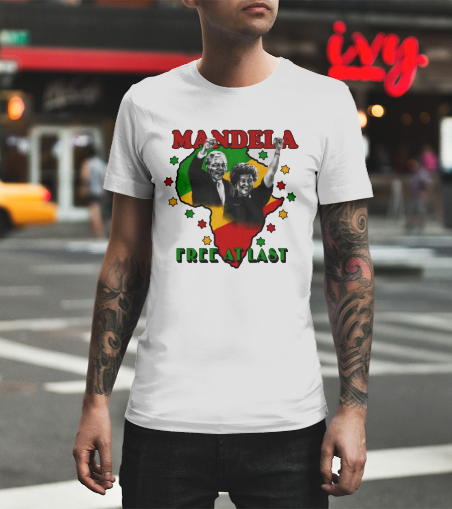 Nelson Mandela Free At Last Africa Map Red Yellow Green Stars T-Shirt