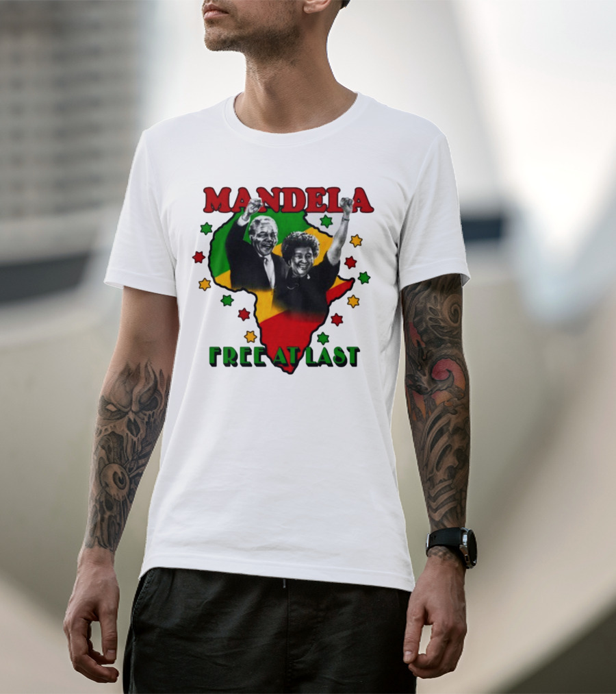 Nelson Mandela Free At Last Africa Map Red Yellow Green Stars T-Shirt