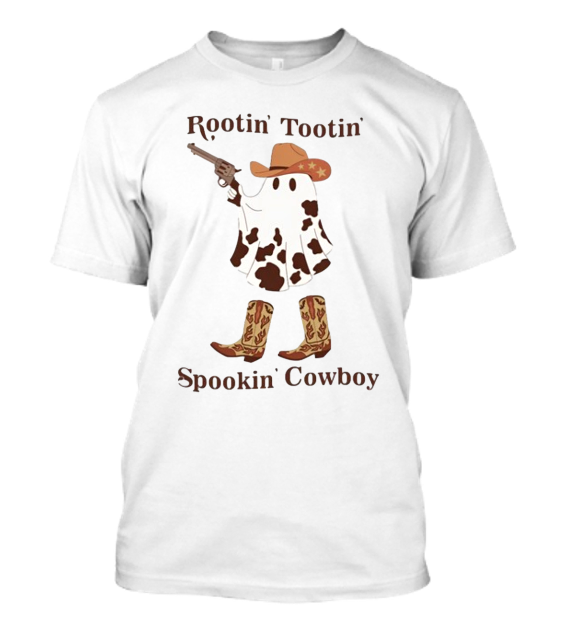 Gotfunny Rootin' Tootin' Spookin' Cowboy Brown Boots Ghost Hat Gun Blazing T-Shirt