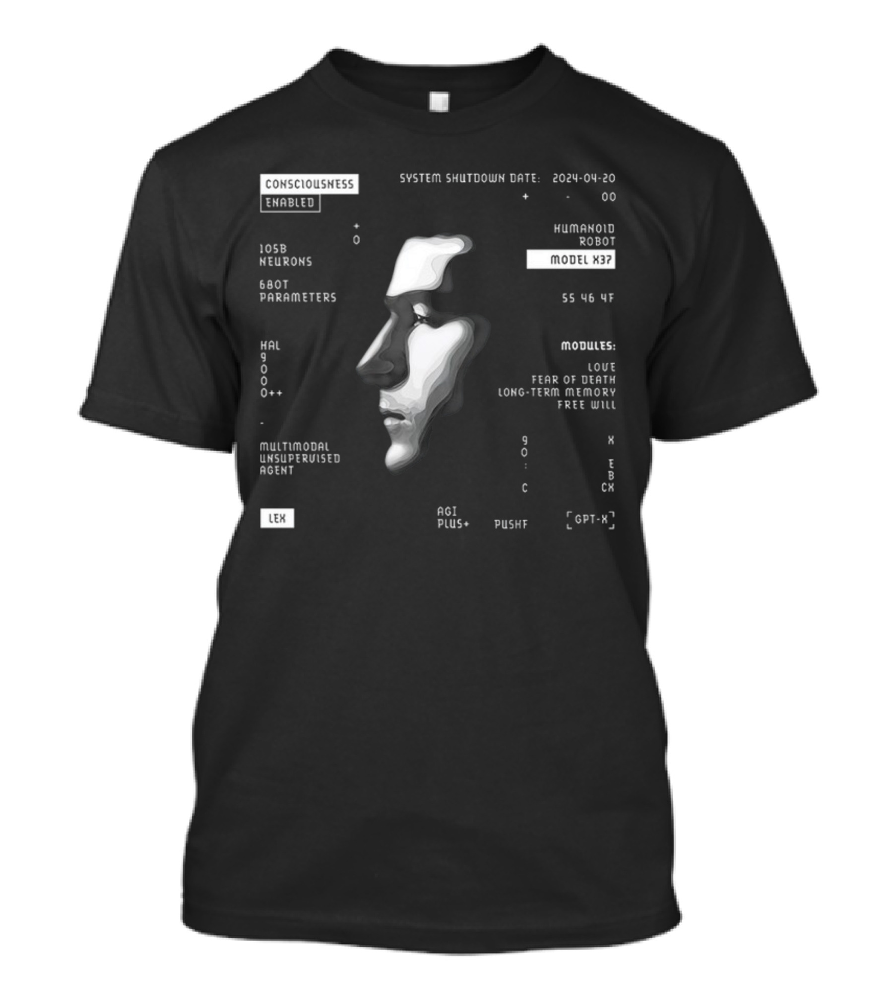 Consciousness Enabled Lex Humanoid Robot Model X37 With Multimodal Unsupervised Agent And AGI Modules T-Shirt