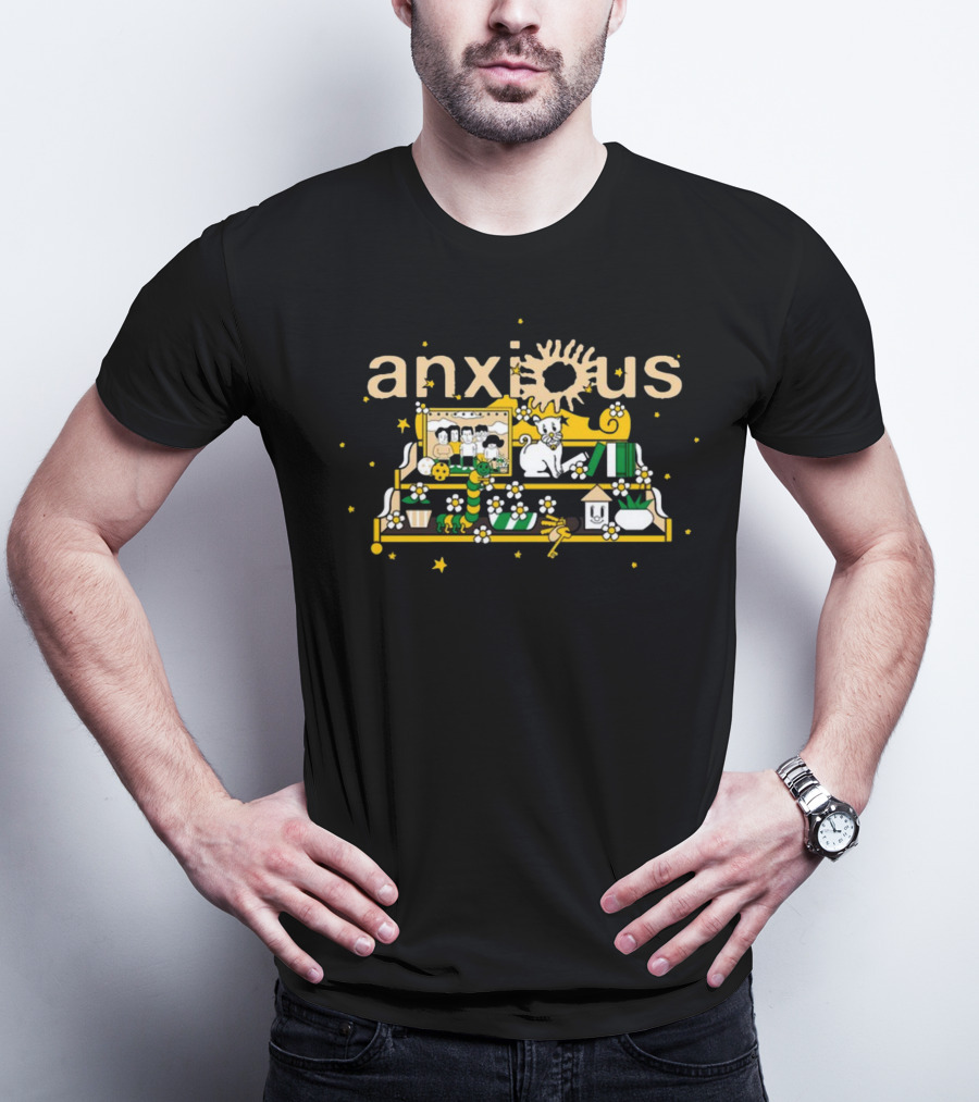 Anxious Shelf Cat Flowers Books Sun Shelf Décor T-Shirt