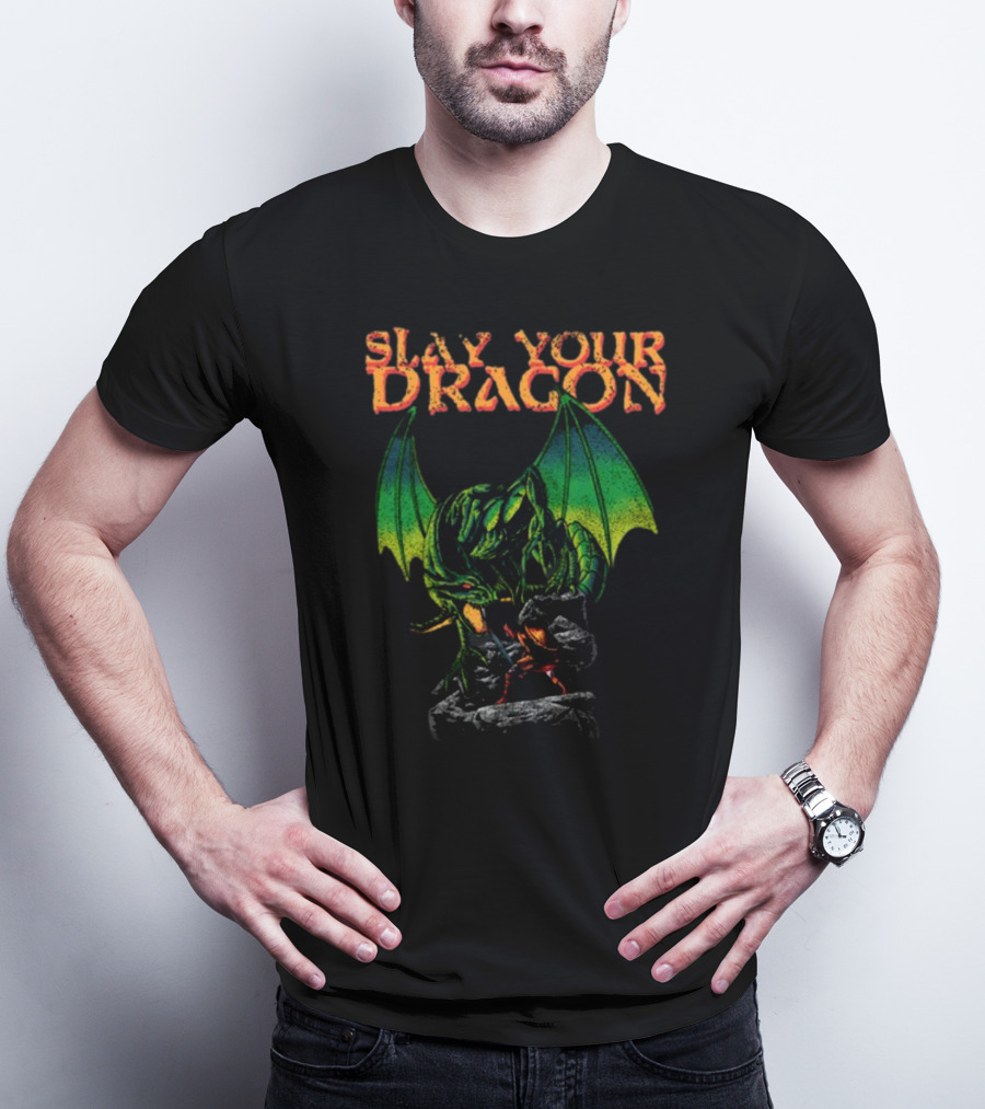 Slay Your Dragon Fantasy Green Fire-Breathing Creature T-Shirt